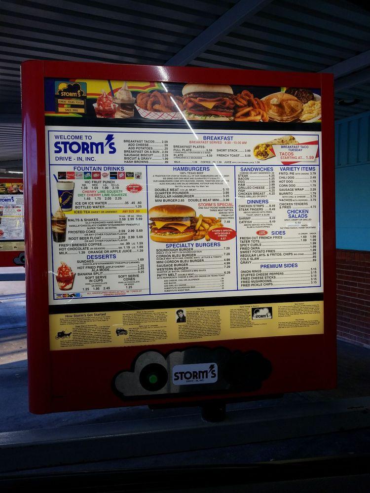 Menu at Storm's Drive-In Lampasas fast food, Lampasas