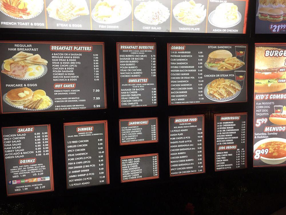 Menu at Tams Super Burgers restaurant, Whittier