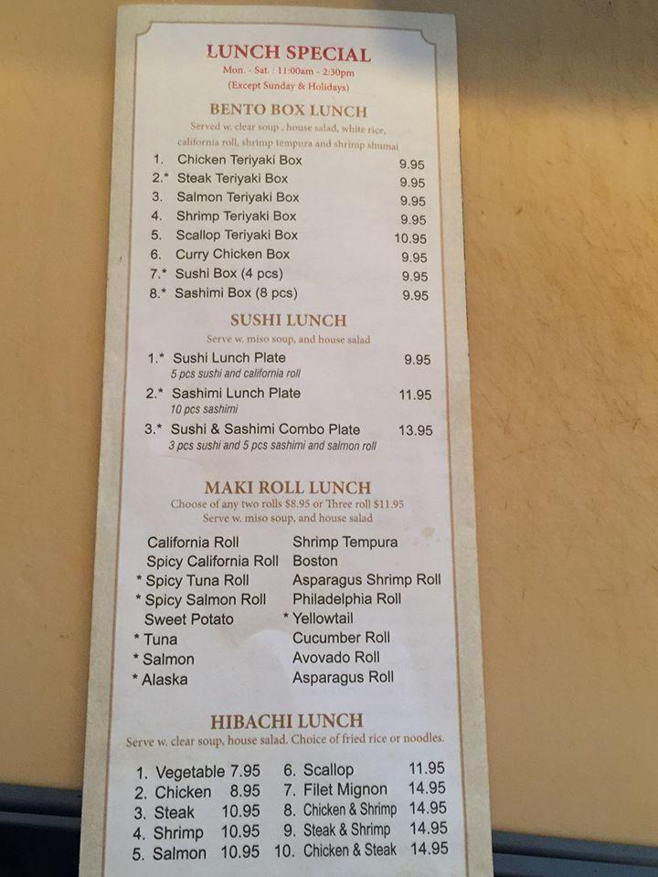 Menu at Tokyo Steak House restaurant, Jackson