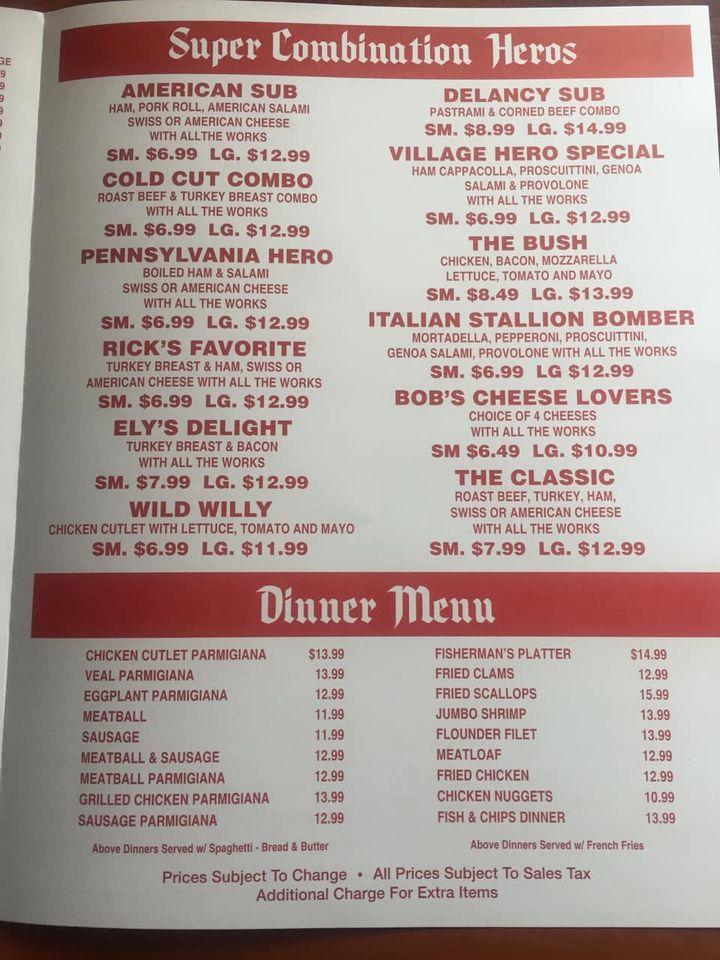 Menu at Village Hero restaurant, Syosset