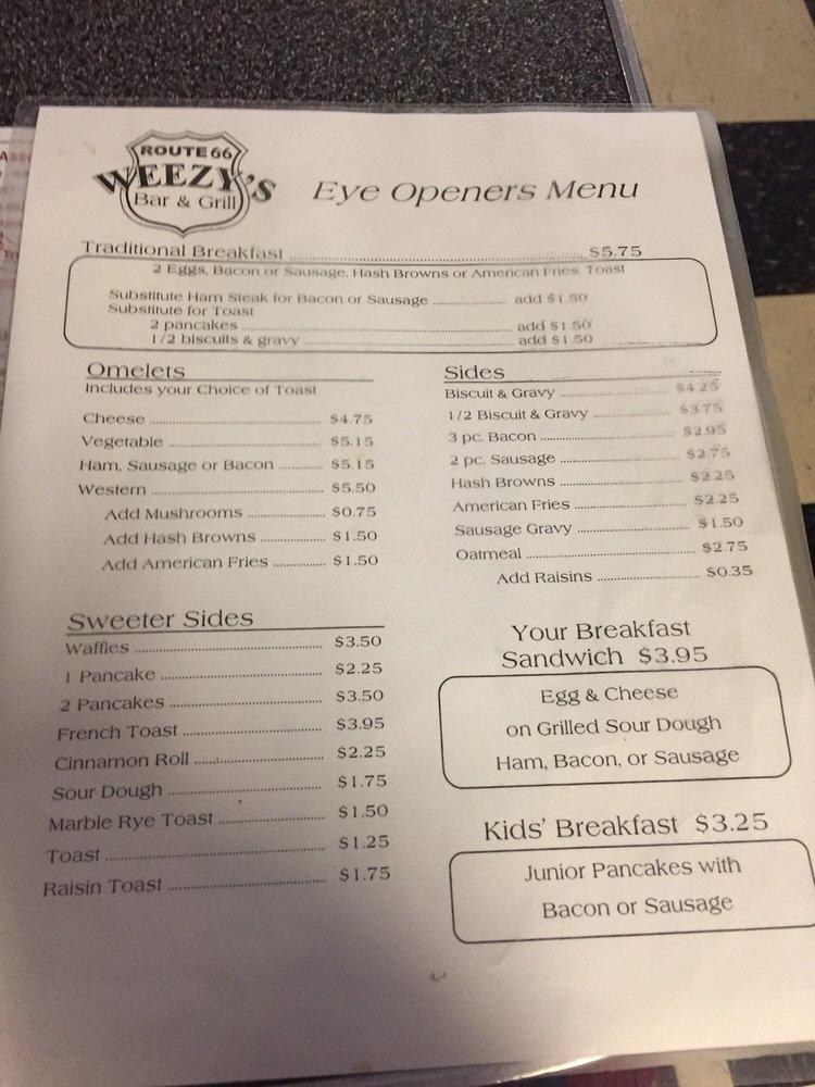 Menu at Weezy's pub & bar, Hamel