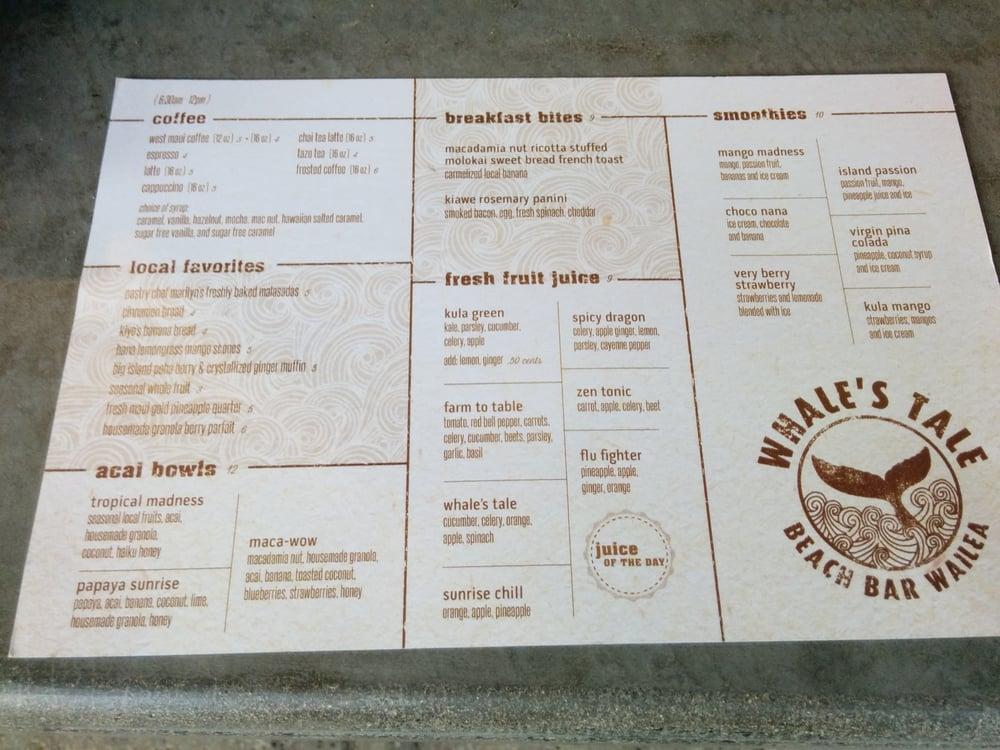 Menu at Whale’s Tale pub & bar, Wailea-Makena