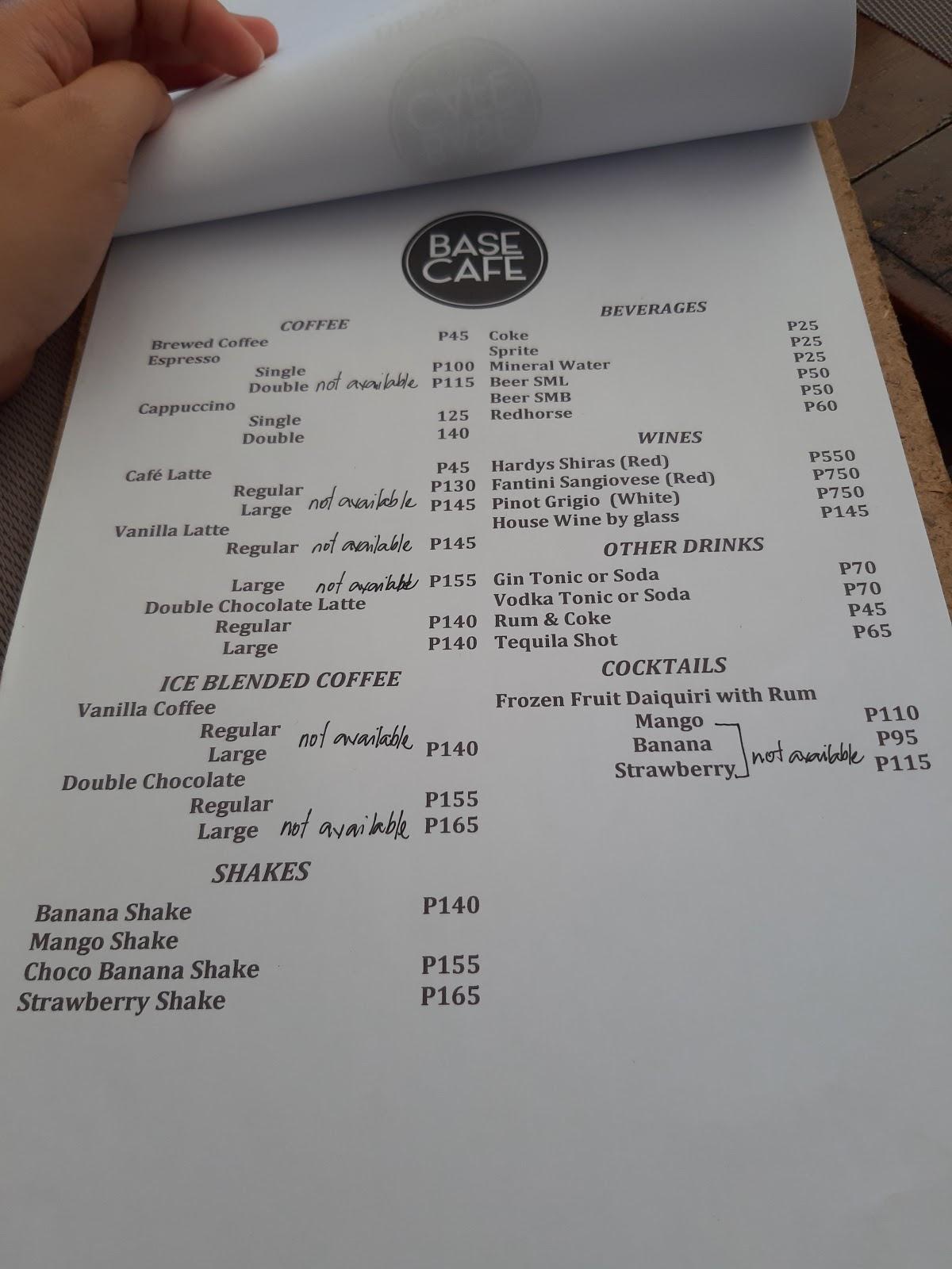 Menu at Base Cafe Steakhouse + Bar, Lipa