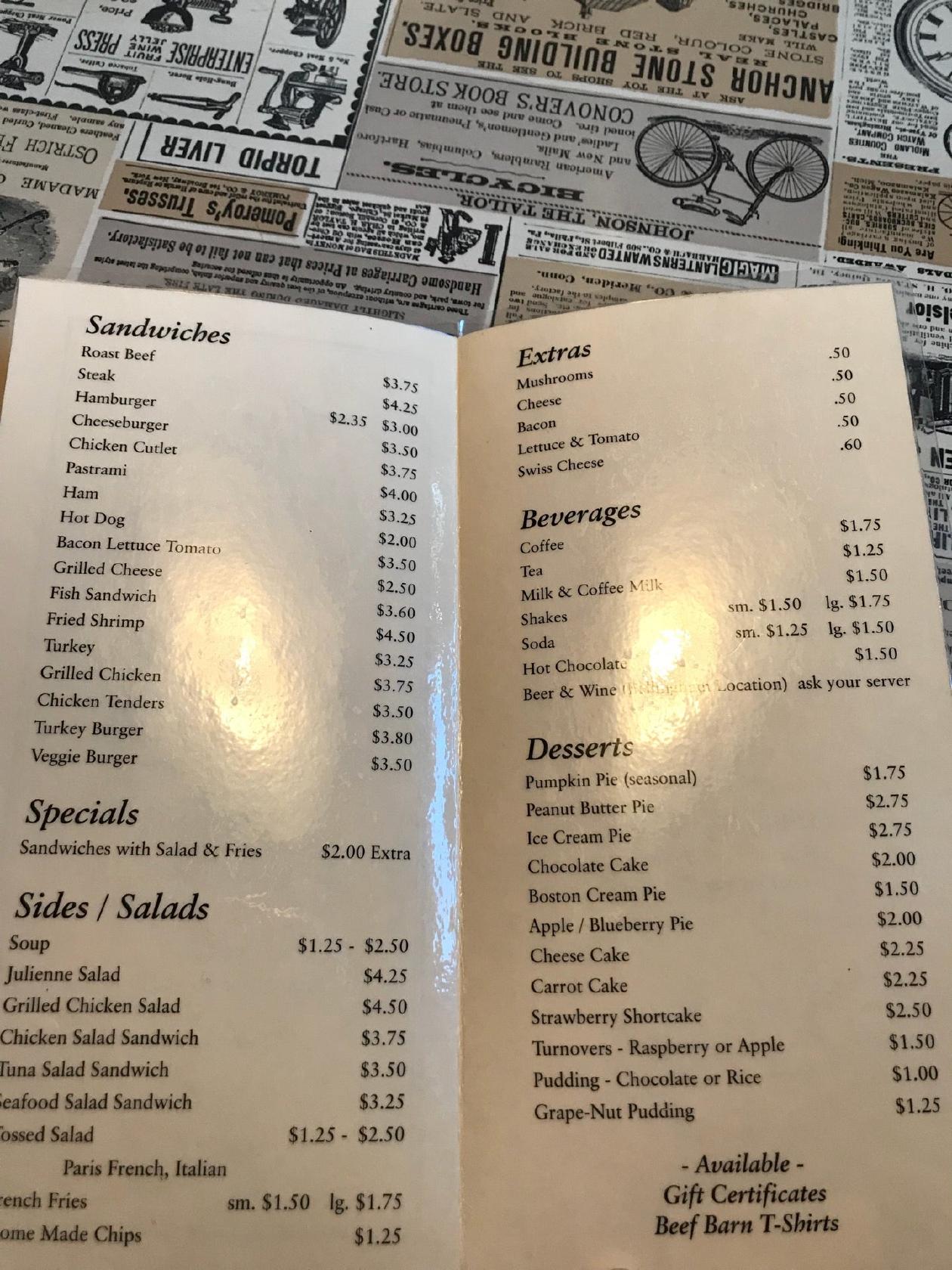 Menu at Beef Barn, North Smithfield, 200 Industrial Dr
