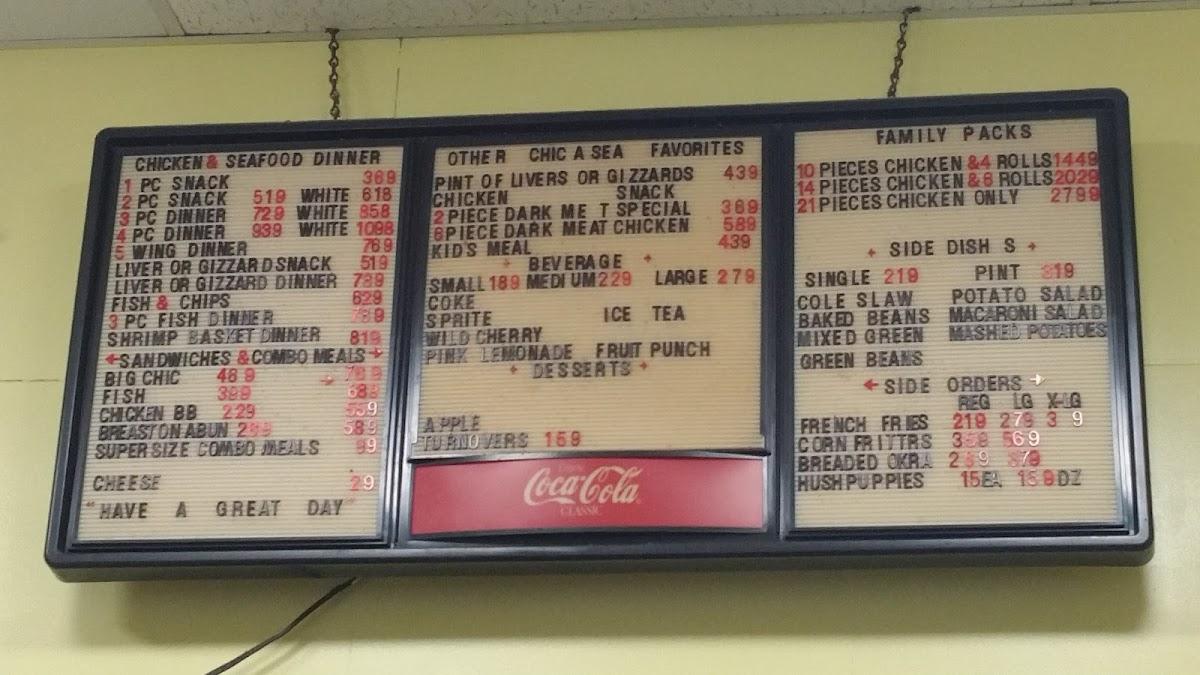 Menu at Chic-A-Sea Restaurant, Newport News, Jefferson Ave