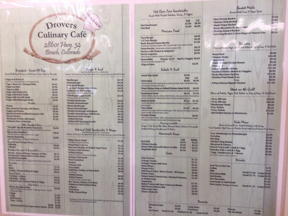 Menu at Drovers Restaurant, Brush, US-34