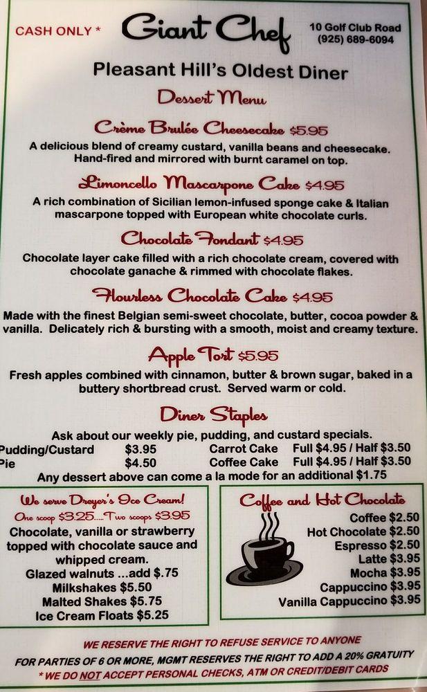 Menu at Giant Chef restaurant, Pleasant Hill
