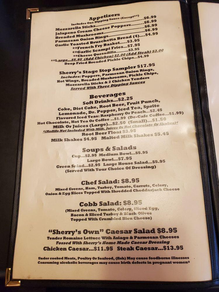 Menu at Sherry's Stage Stop Restaurant, Yerington