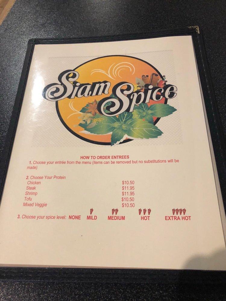 Menu at Siam Spice restaurant, Longview