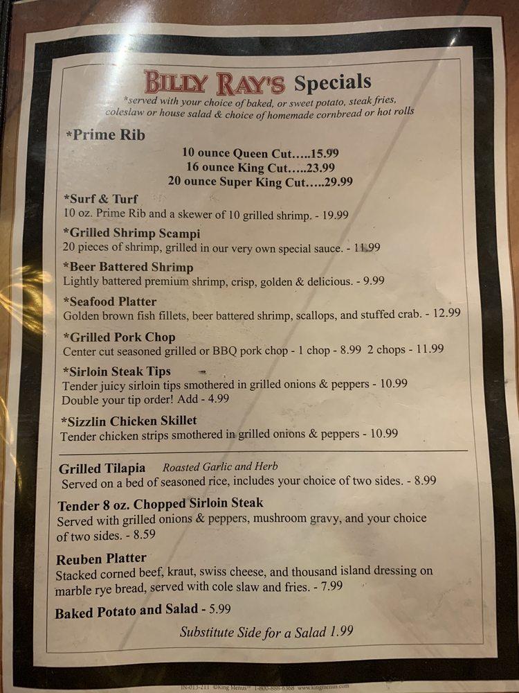 Menu at Billy Ray's Restaurant, Prestonsburg, 101 N Front St