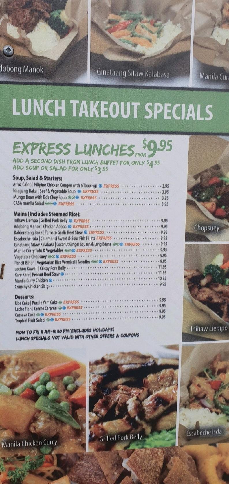 Menu at Casa Manila restaurant, Toronto, 879 York Mills Rd Unit #1