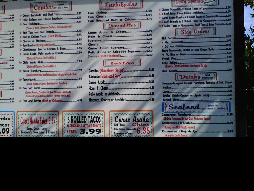Menu at Cazadores Mexican Food restaurant, Santee
