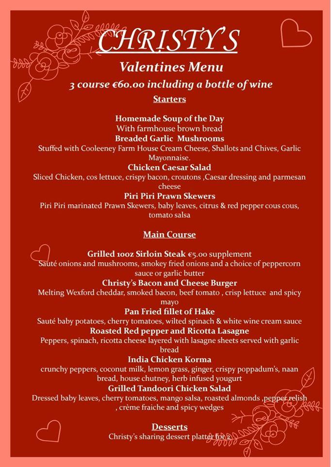 Menu at Christy's pub & bar, Arklow, 38 Main St