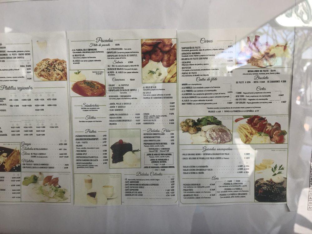 Carta de Restaurante Colibrí, Oaxaca