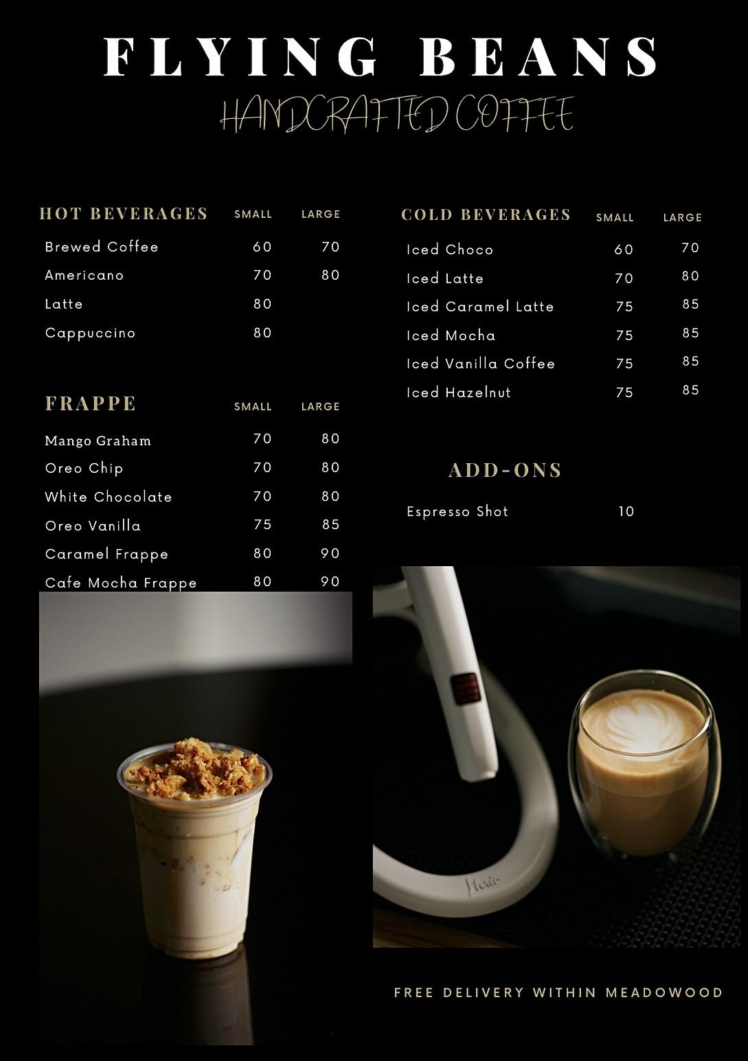 Menu at Flying Beans Coffee Shop, Bacoor