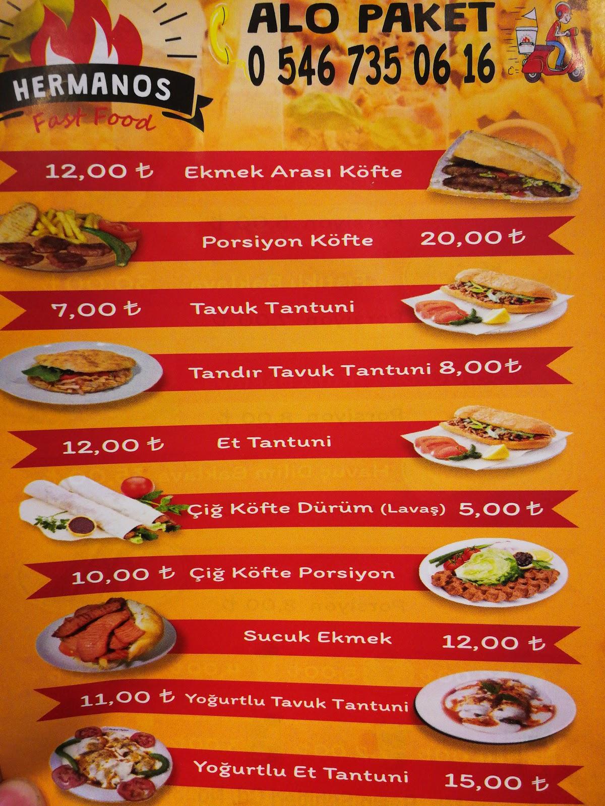 Menu at Hermanos, Eskişehir