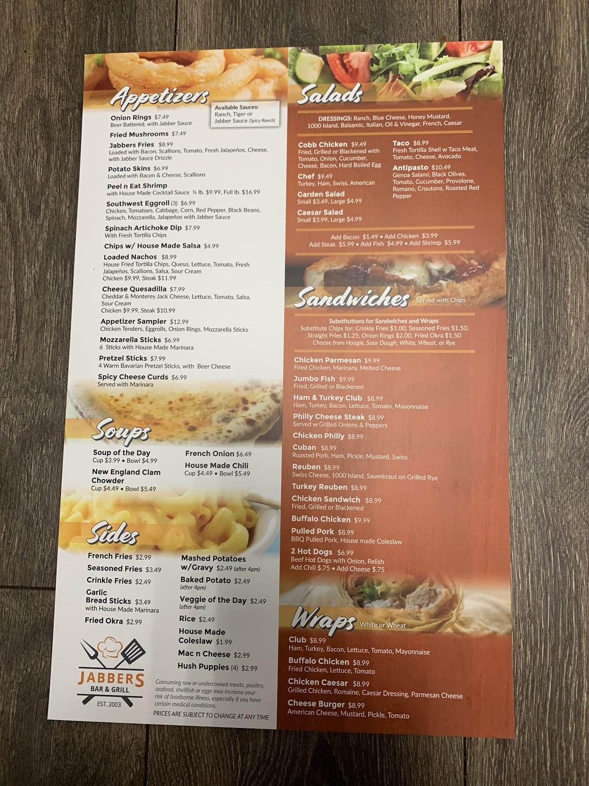 Menu at Jabbers Bar & Grill, Cocoa