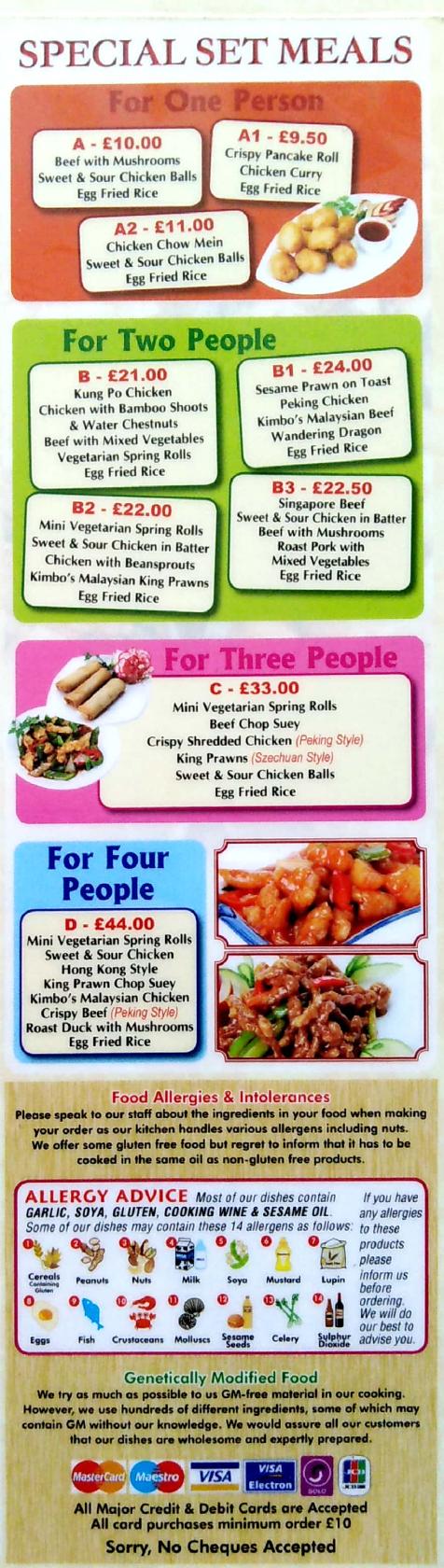 Menu at Kimbo's Chinese Takeaway fast food, Sandown