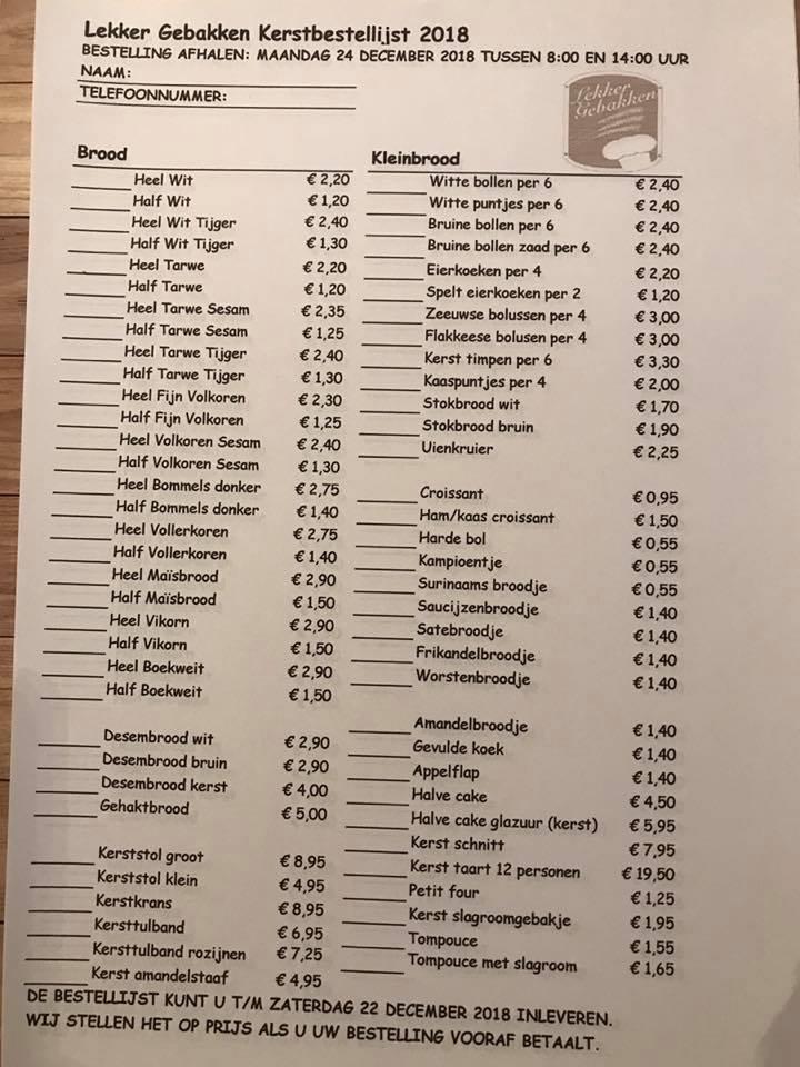 Menu at Lekker Gebakken, Den Bommel