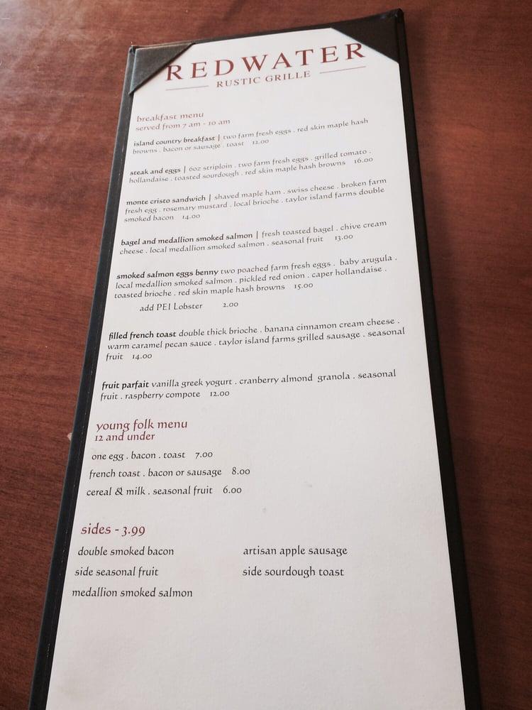 Menu at Redwater Rustic Grille restaurant, Charlottetown