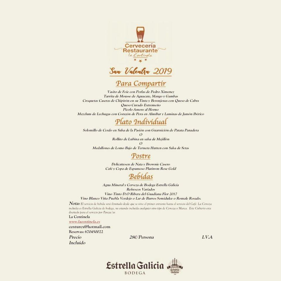 Carta del restaurante La Centinela, Montijo, Avenida Del Carazo Nº31