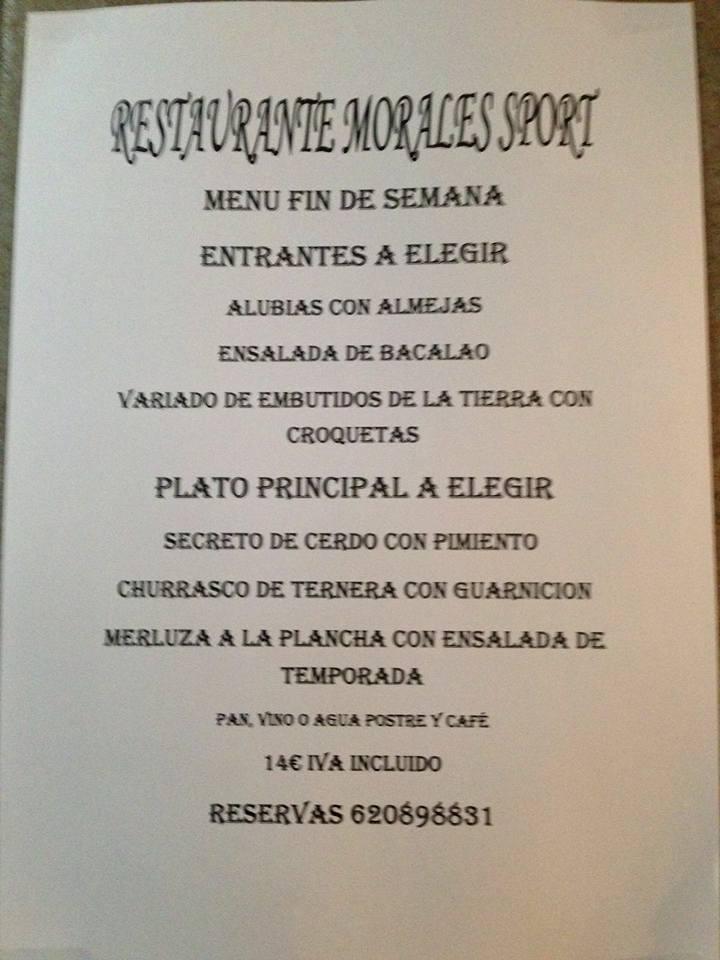 Menu at Restaurante/cafetería Morales Sport, Morales del Vino