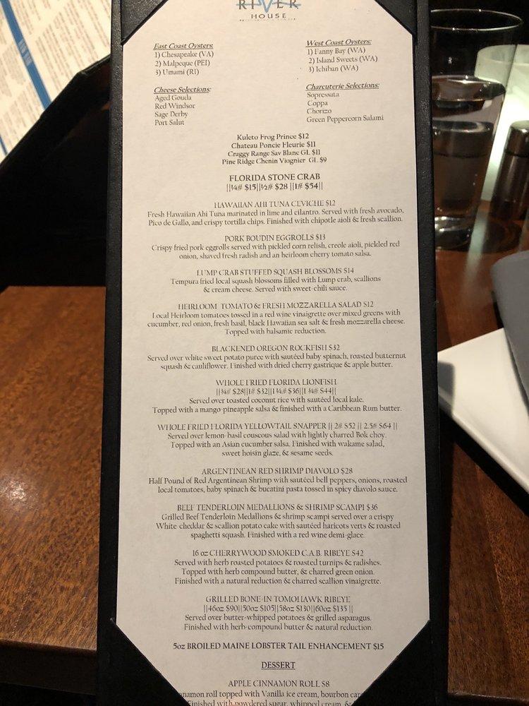 Menu at River House Restaurant and Raw Bar, Louisville, River Rd b