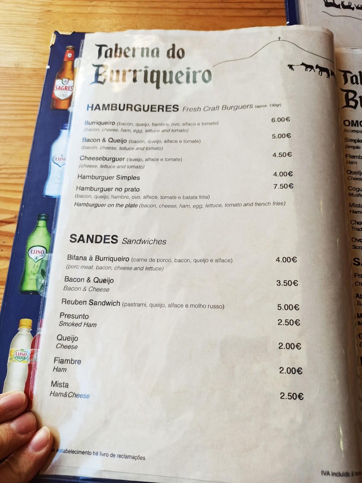 Menu em Taberna do Burriqueiro restaurante, Luso
