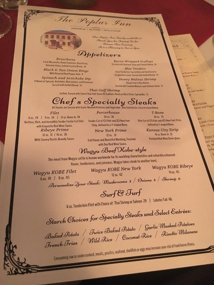 Menu at Poplar Inn pub & bar, West Bend