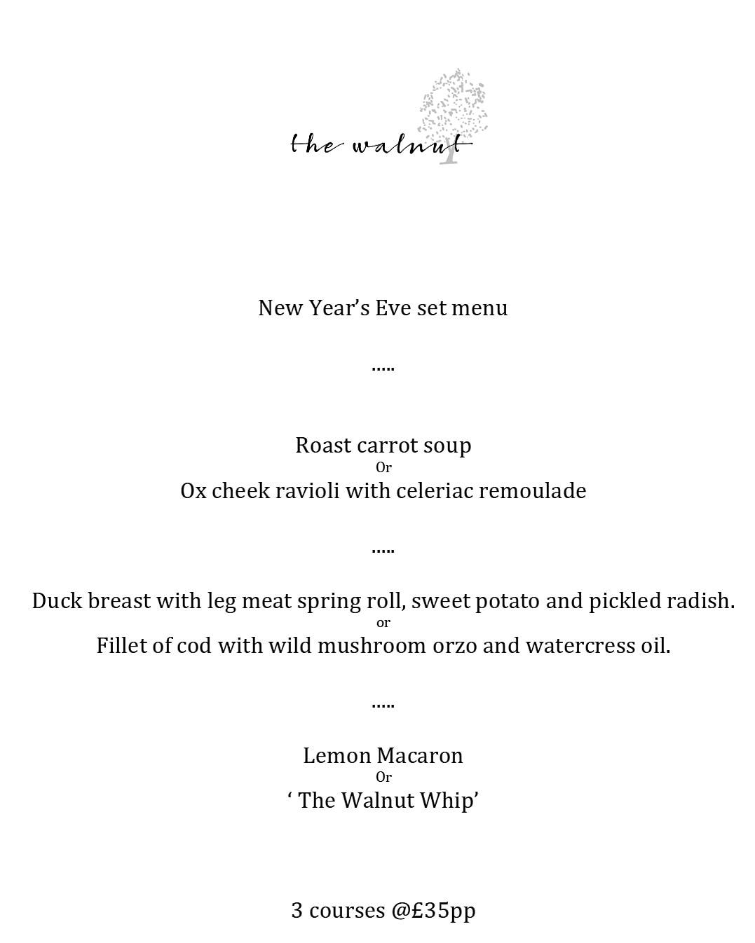 Menu at The Walnut restaurant, Edinburgh