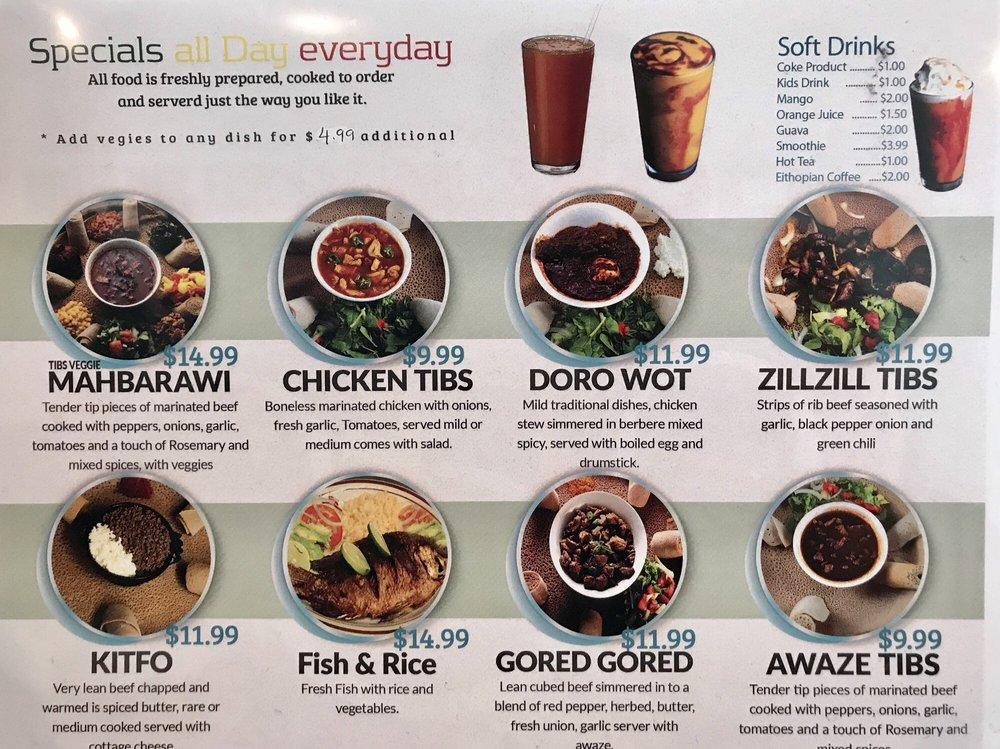 Menu at Addis Restaurant, Columbus