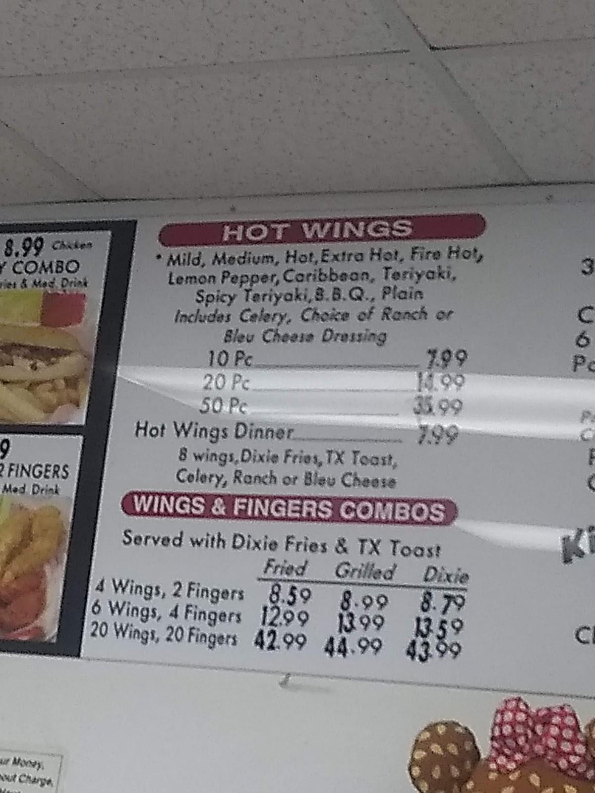 Menu at Dixie Wings restaurant, Phenix City, Lee County Rd 240