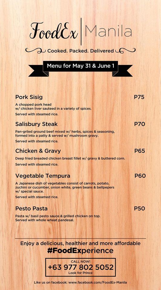 Menu at FoodEx Manila restaurant, Pasig