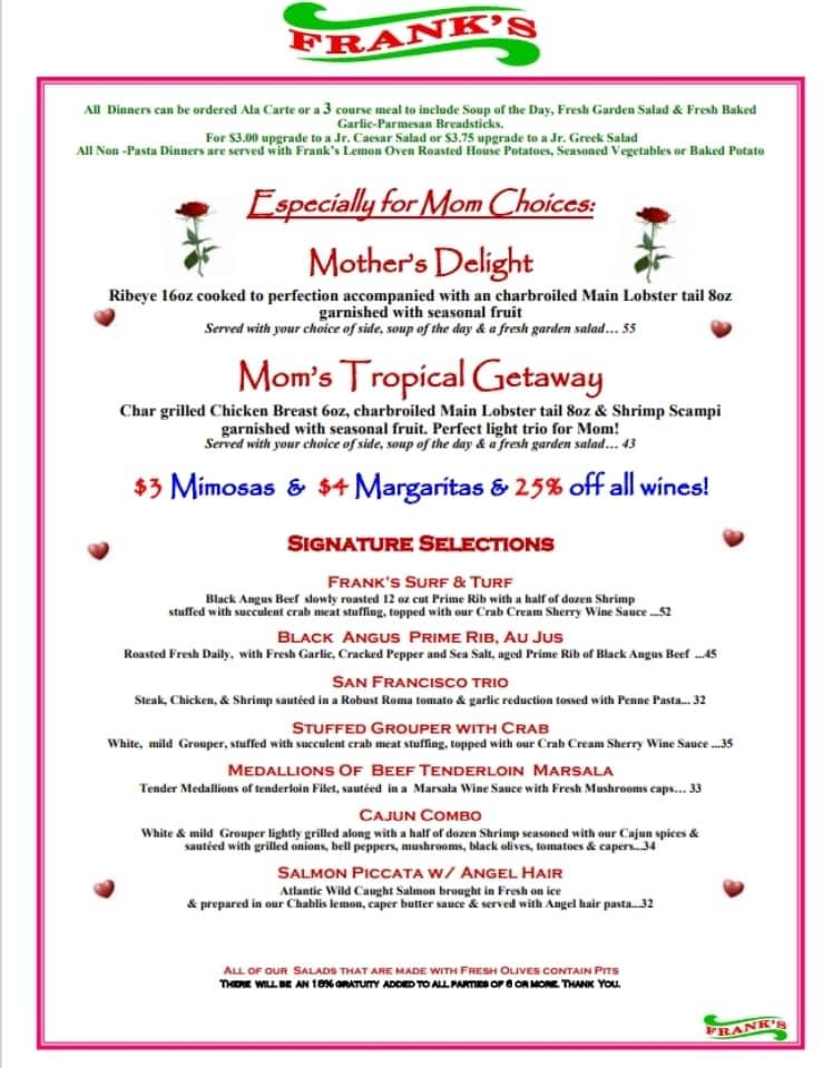 Menu at Frank's Family Restaurant, Palmetto