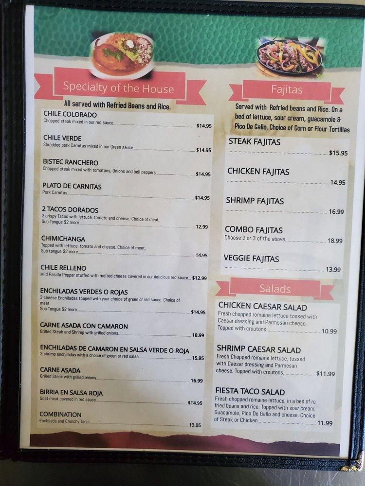 Menu at Fuentes Restaurant & Cantina, Minden