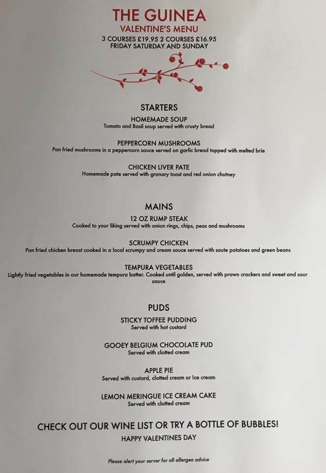 Menu at The Golden Guinea restaurant, Looe