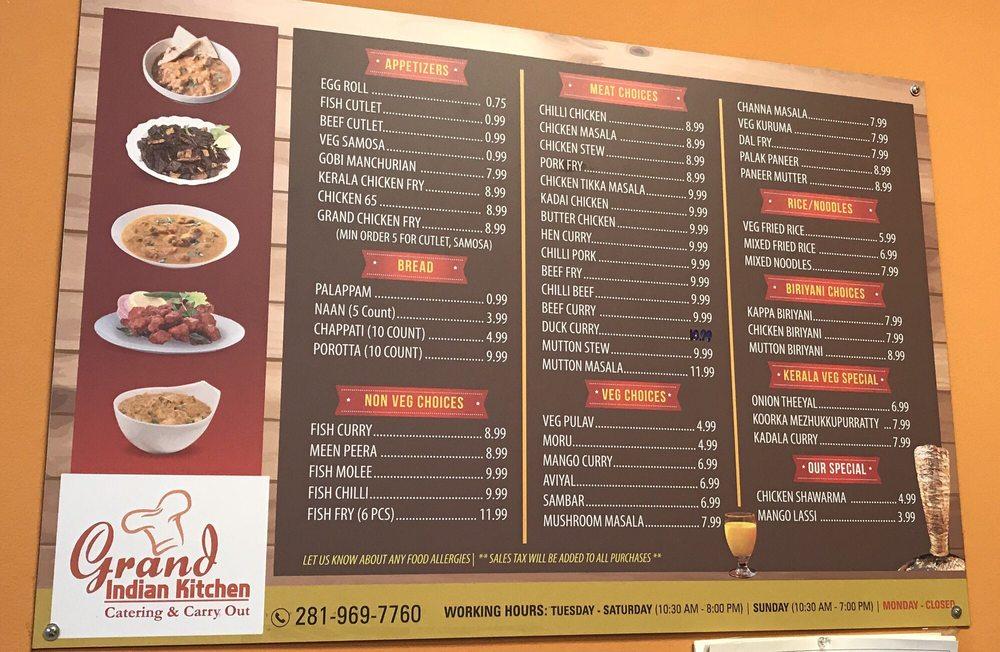 Menu at Grand Indian Kitchen restaurant, Missouri City, Hwy 6