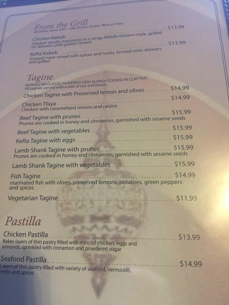 Menu at Kaza Maza Moroccan / Mediterranean Cuisine restaurant, Avon