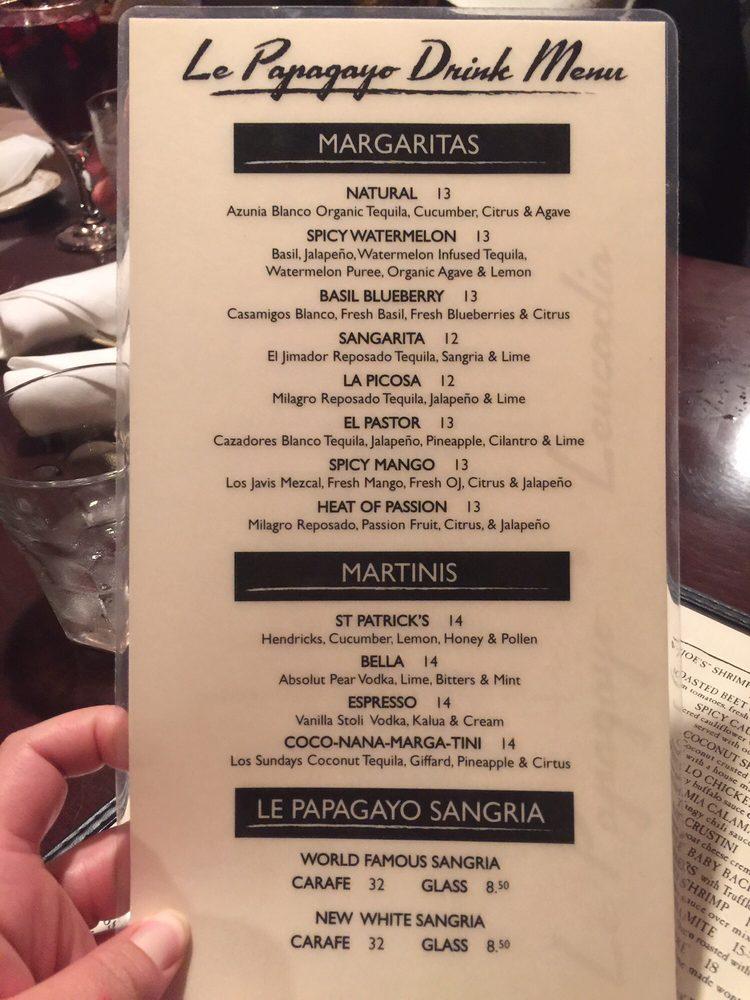 Menu at Le Papagayo restaurant, Encinitas, N Coast Hwy 101