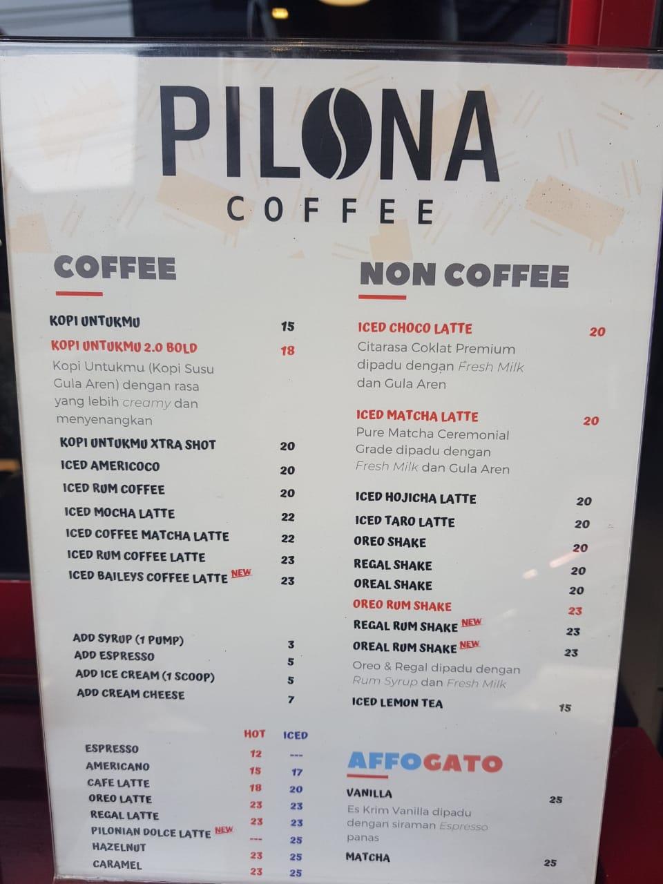 Menu at Pilona Coffee - Pasar Lama Tangerang cafe, Tangerang