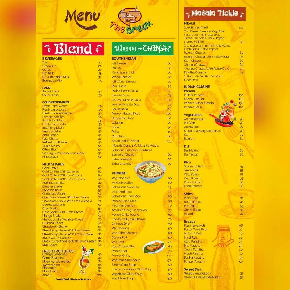 Menu at The Break, Kharar