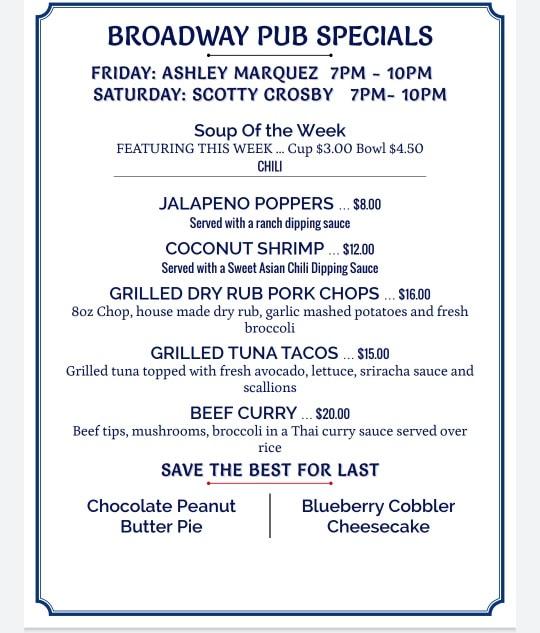 Menu at Broadway Pub, Bangor