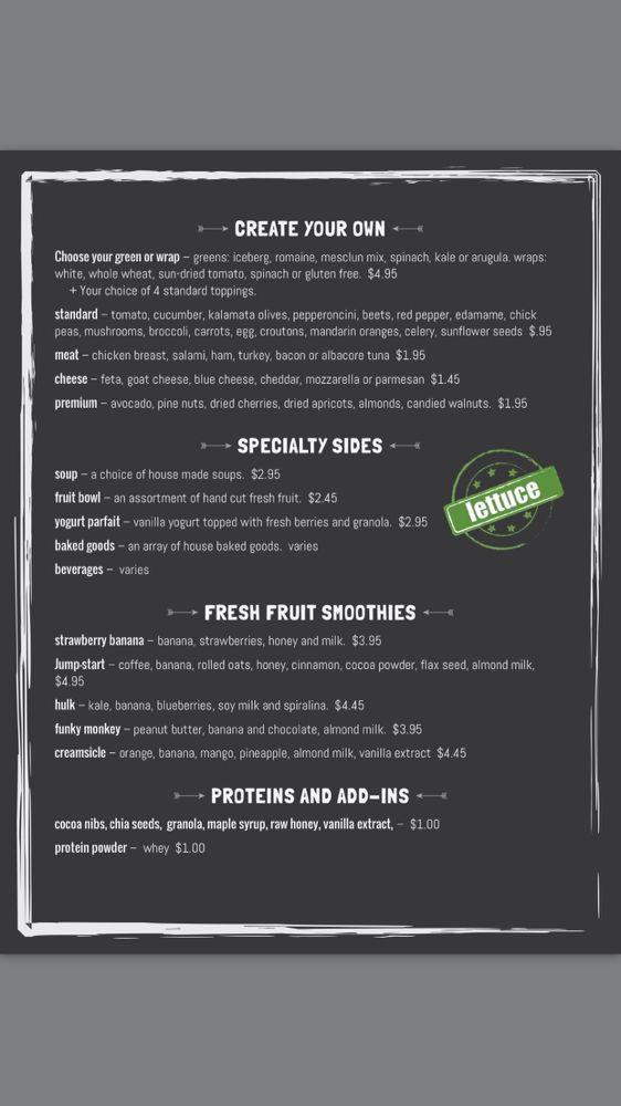 Menu at Lettuce restaurant, Shelby charter Township