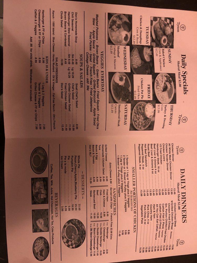 Menu at Neal's Cafe, Springdale