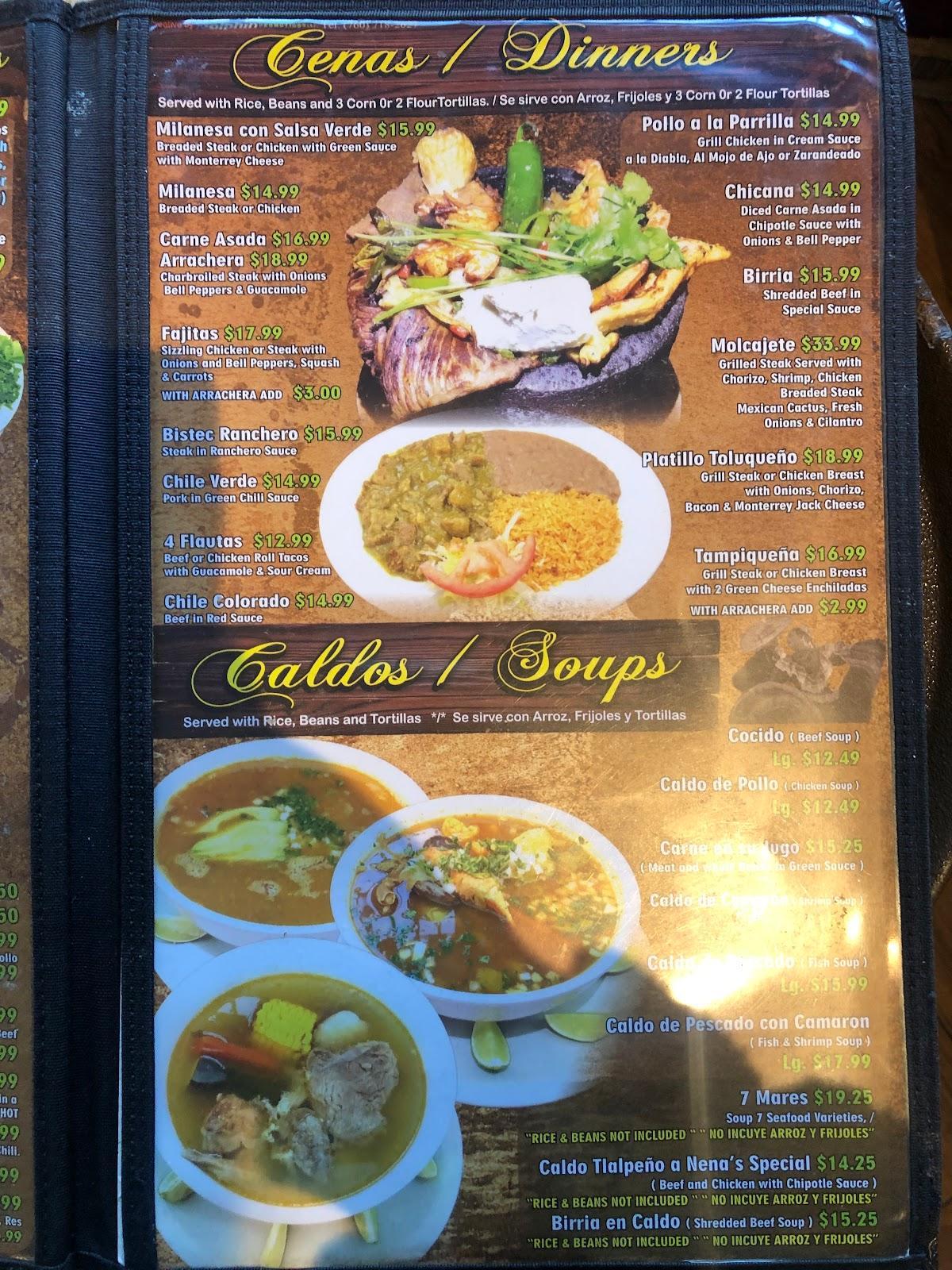 Menu at Nena's on B St restaurant, Stockton, S B St