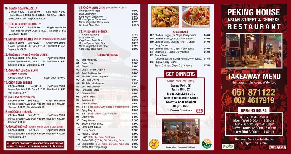 Menu at Peking House restaurant, Waterford