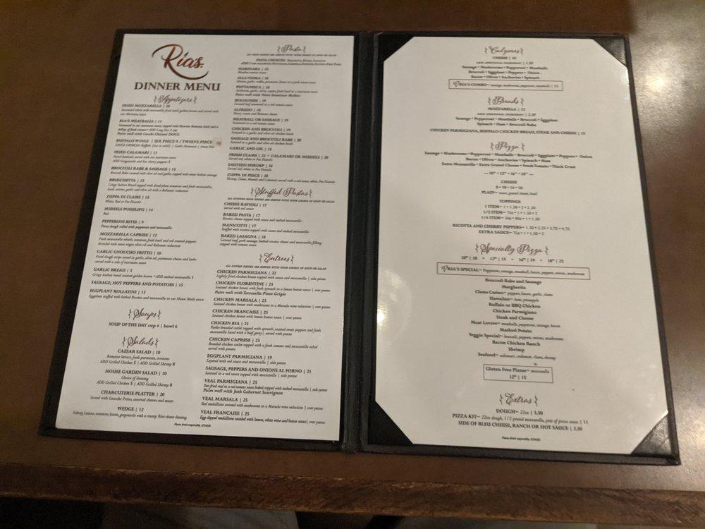 Menu at Ria's Restaurant, Waterbury