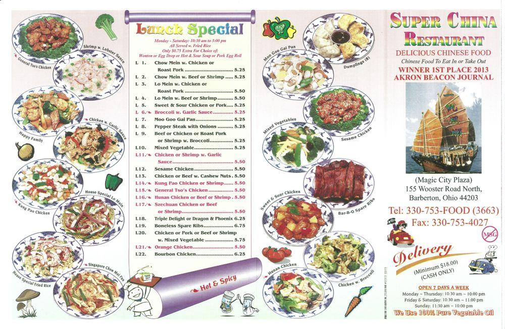 Menu at Super China restaurant, Barberton