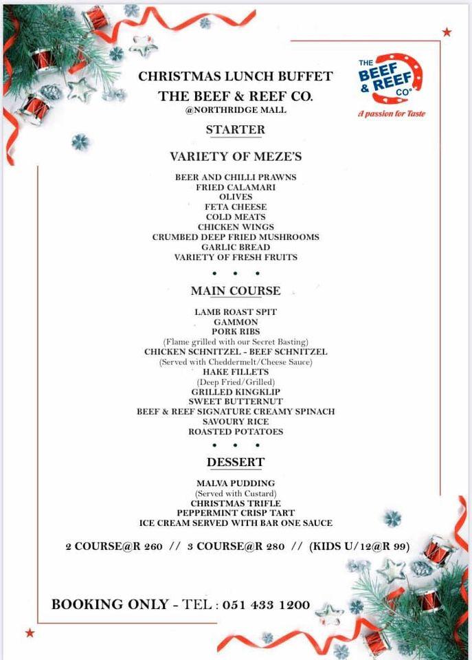 Menu at The Beef 'n Reef restaurant, Bloemfontein, Kenneth Kaunda Rd