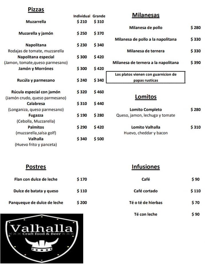 Menu at Valhalla Craft Food & Beer pub & bar, Presidente Peron